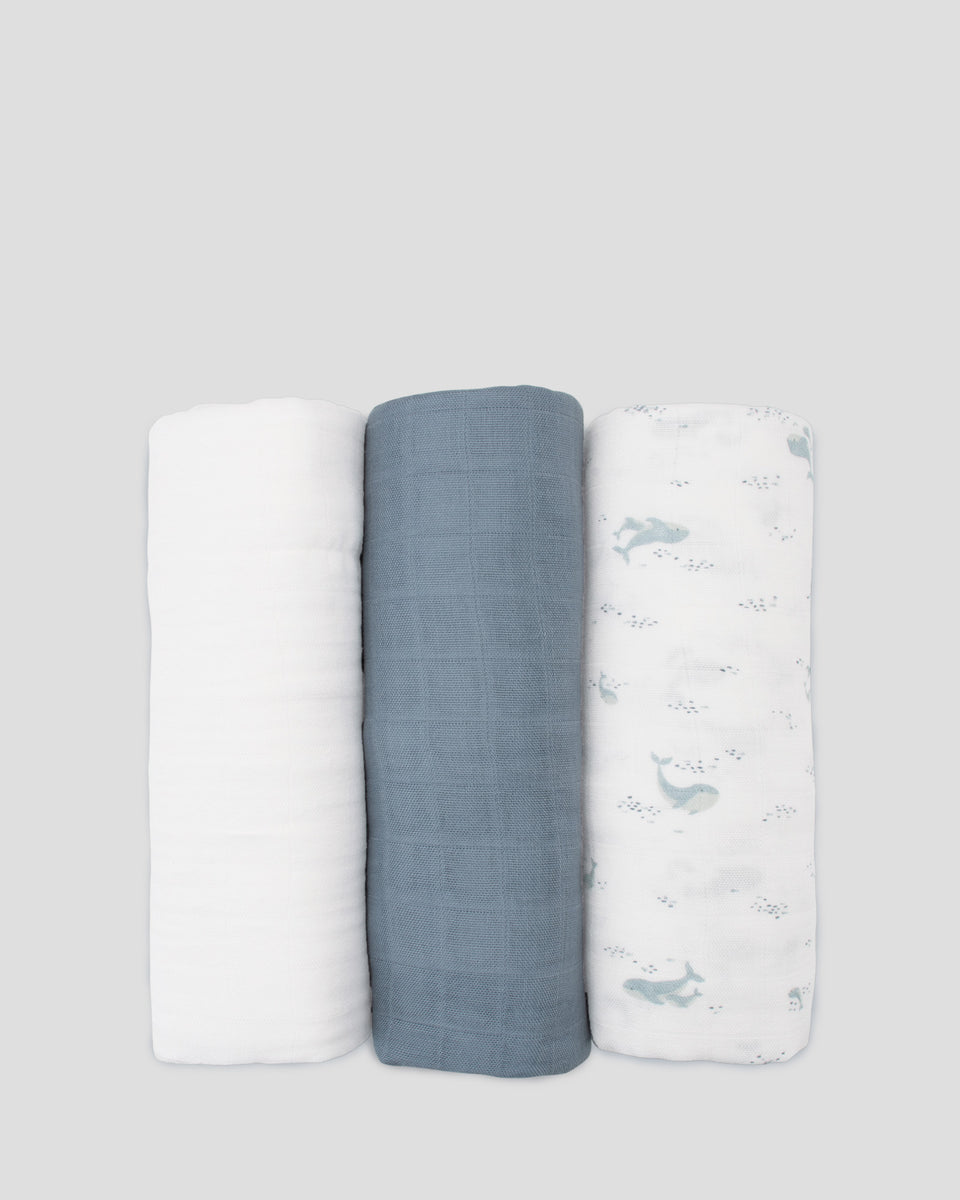 Little Bamboo Muslin Wraps 3 Pack - Retro Blue – Little Linen Created