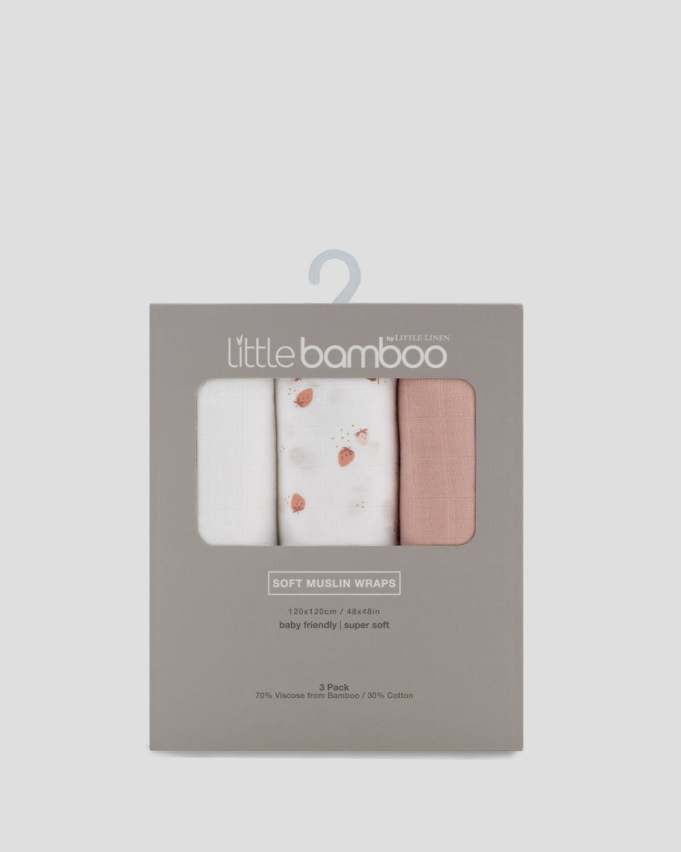 Little Bamboo Muslin Wraps 3 Pack - Dusty Rose – Little Linen Created
