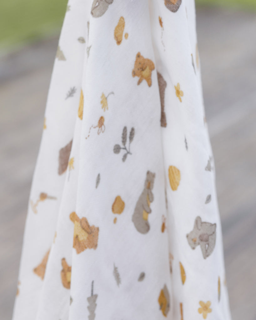 The Little Linen Company Baby Muslin Wrap 1 Pack Prints - Nectar Bear ...